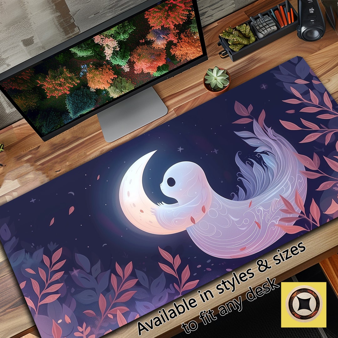 Cute Ghost Moon Desk Mat, Ghost Mouse Pad, Ghost Mousepad XL, Kawaii ...