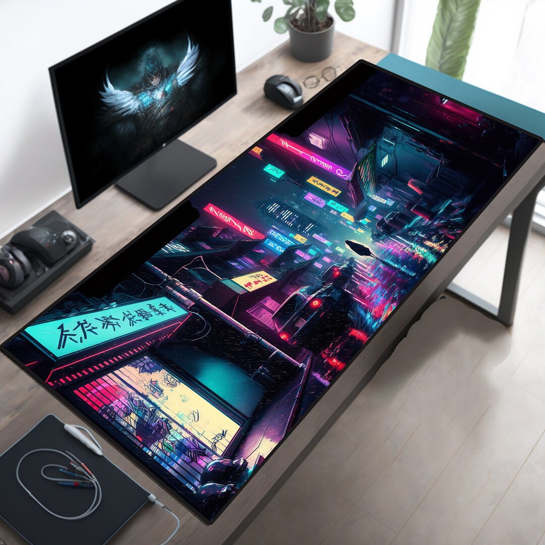 Cyberpunk Desk Pad, Tokyo Mousepad XL, Japan Mouse Pad, Bold Artistic ...