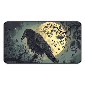Full Moon Crow Gaming Desk Mat Mouse Pad, Card Playmat TCG, Goth Desk ...
