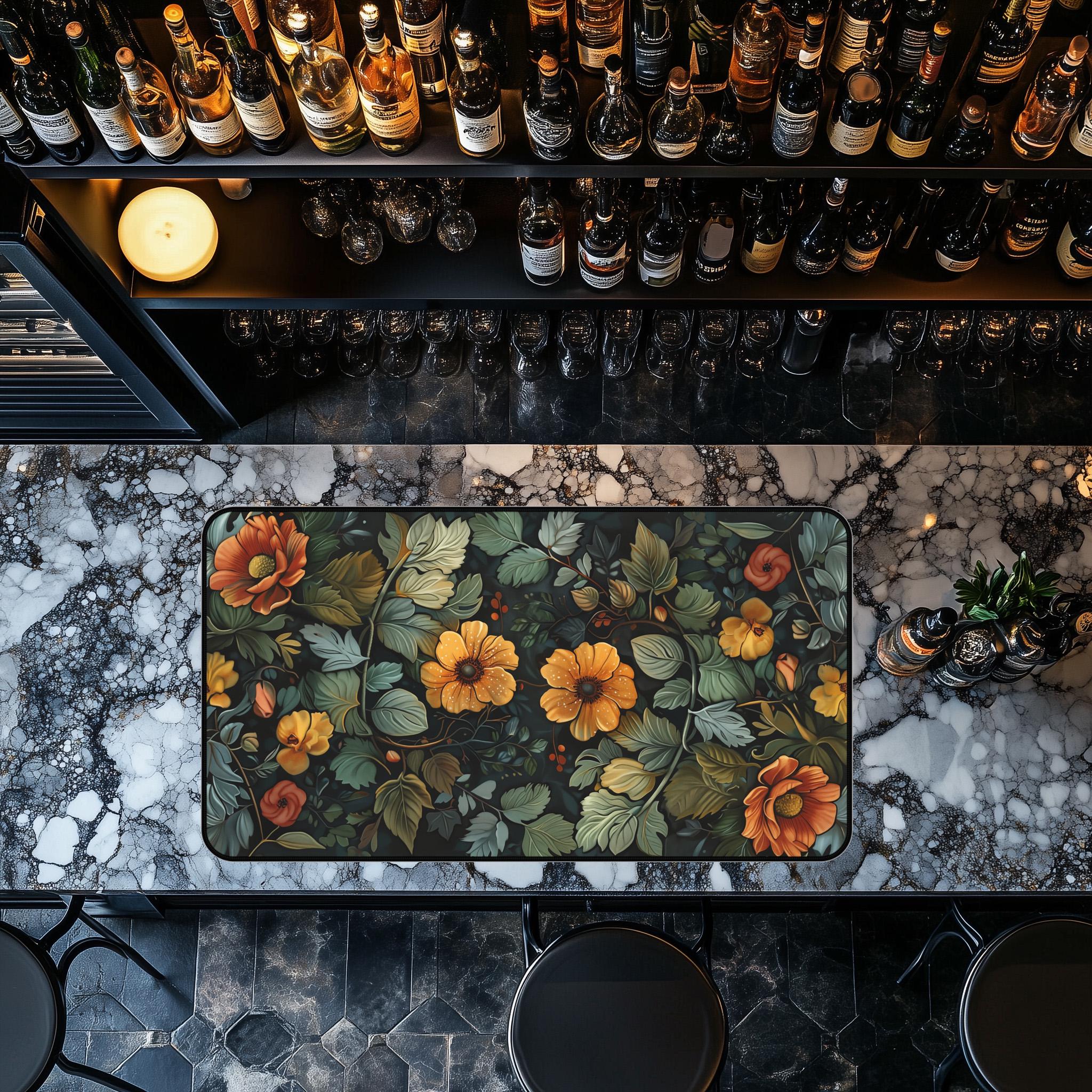 Old World Style Flowers Counter Top Mat - Coffee Bar Mat - Cute Counter ...