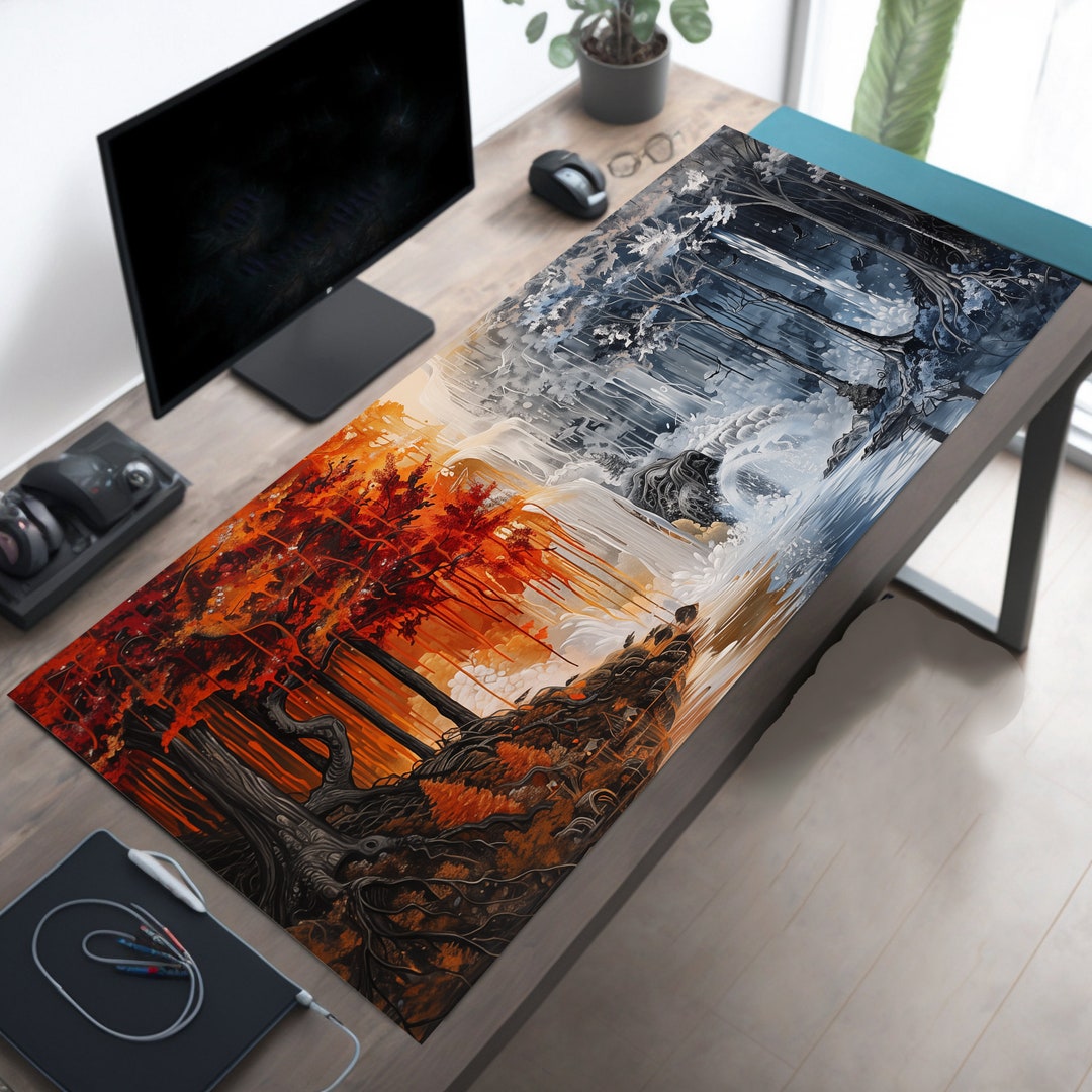 Frozen Autumn Forest Desk Mat, Gaming Mousepad XL, Artful Desk Decor ...