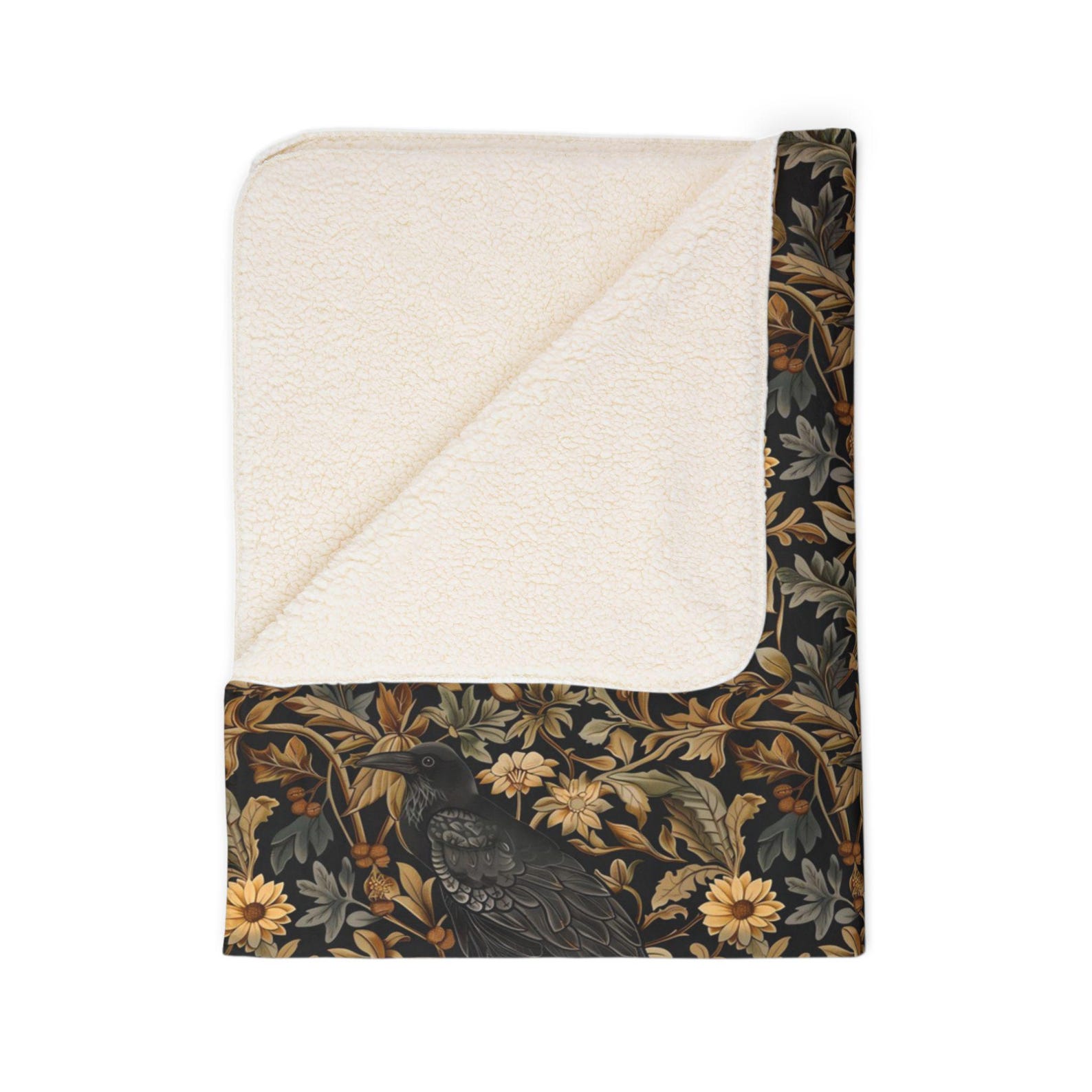 Medieval Floral Crow Throw Blanket - Warm and Soft Sherpa Fleece ...
