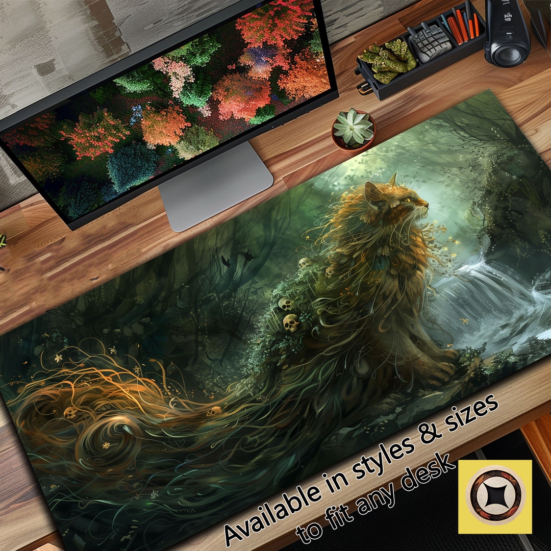 Horror Medusa Cat Fantasy Desk Mat, Dark Academia Desk Decor, Scary Cat ...