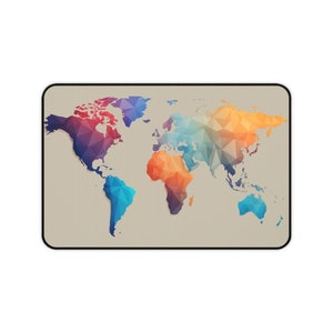 Artisan Geometric World Map Desk Mat, Colorful Map Mousepad, Stylized ...