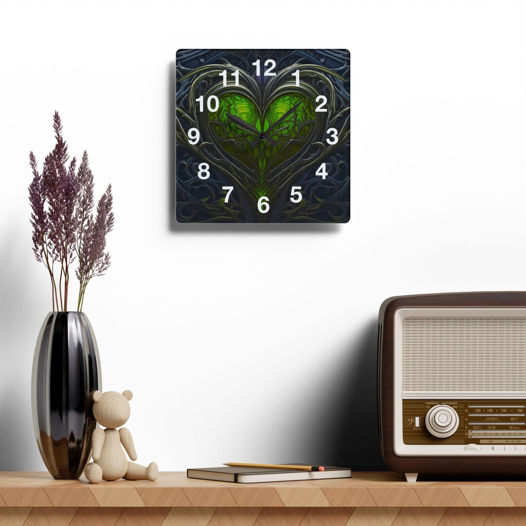 Acrylic Wall Clock Featuring Gothic Green Heart - Goth Wall Clock for ...