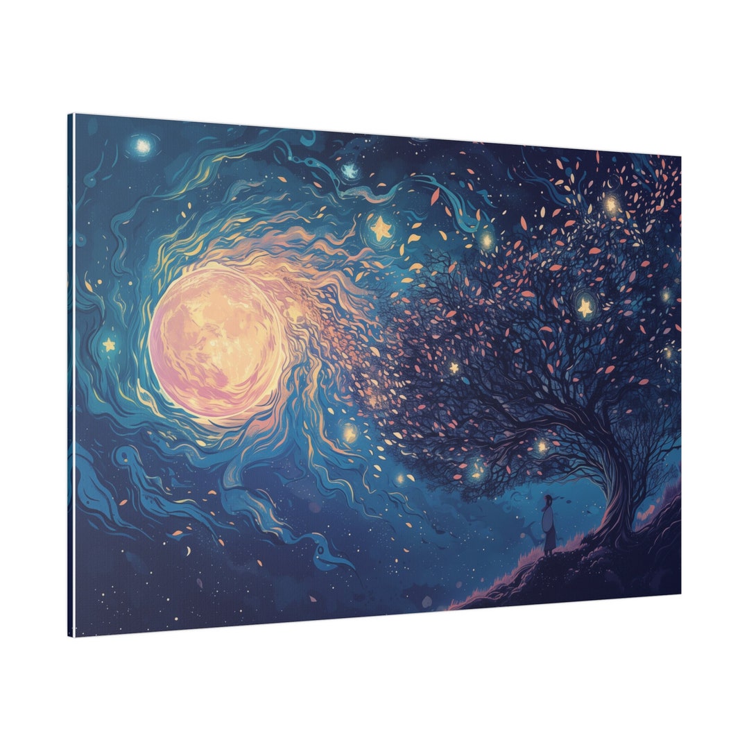 Fantasy Canvas Art Print, Trees and Moon and Sky Blending and Morphing ...