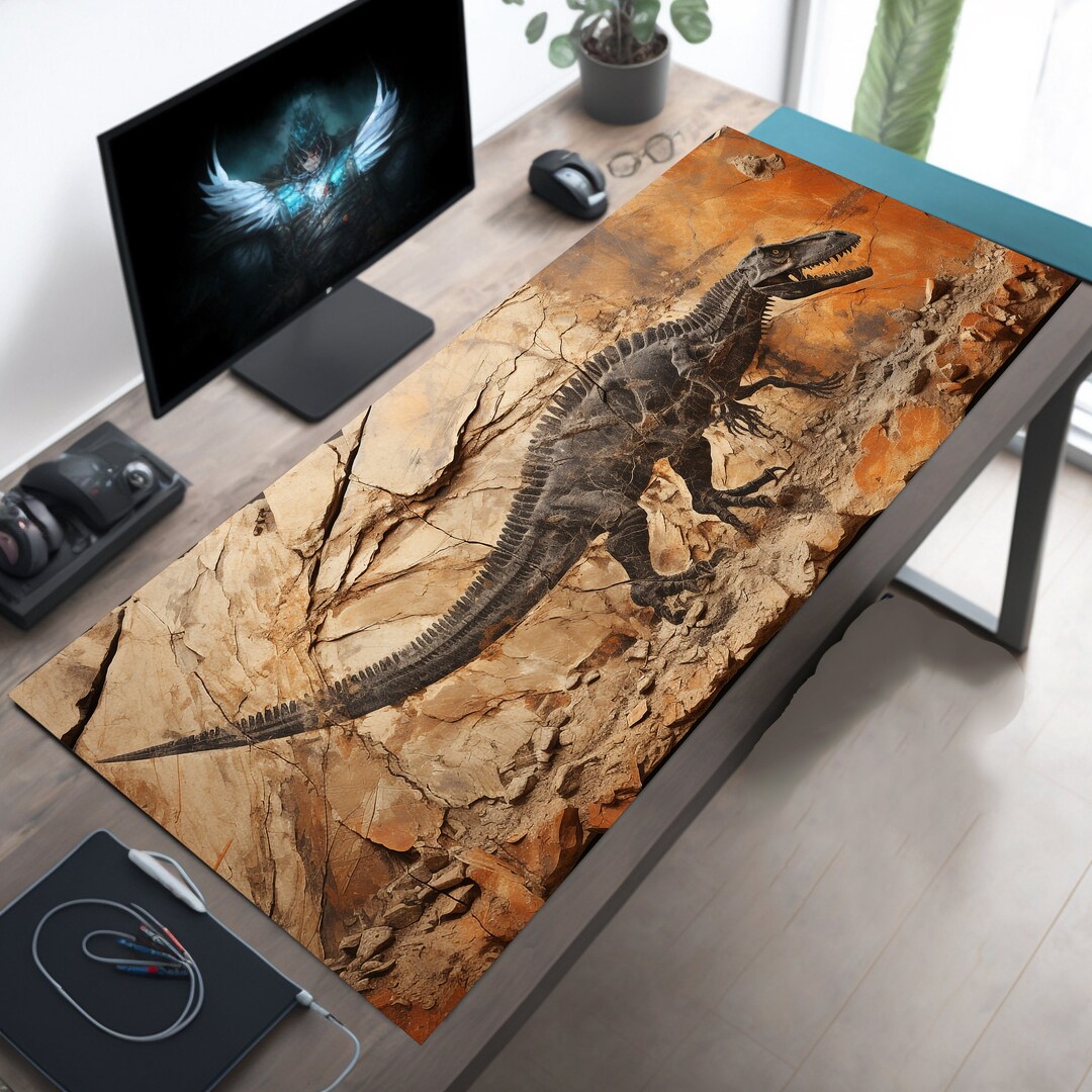 Dinosaur-themed Lofi Desk Mat: Prehistoric Desk Accessory Featuring ...