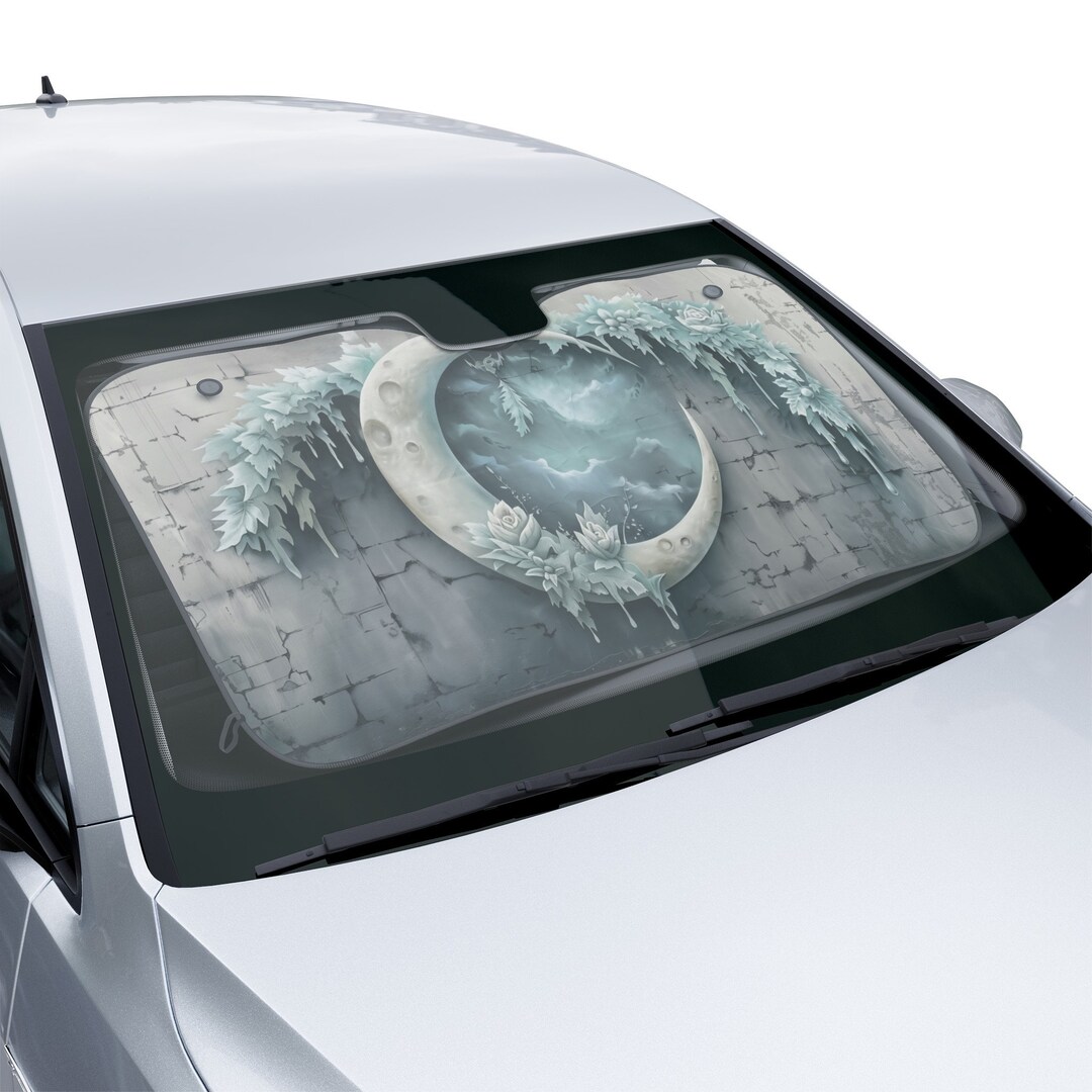 Cute Kawaii Crescent Moon Art Car Sun Shade, Kawaii Car Accessory ...