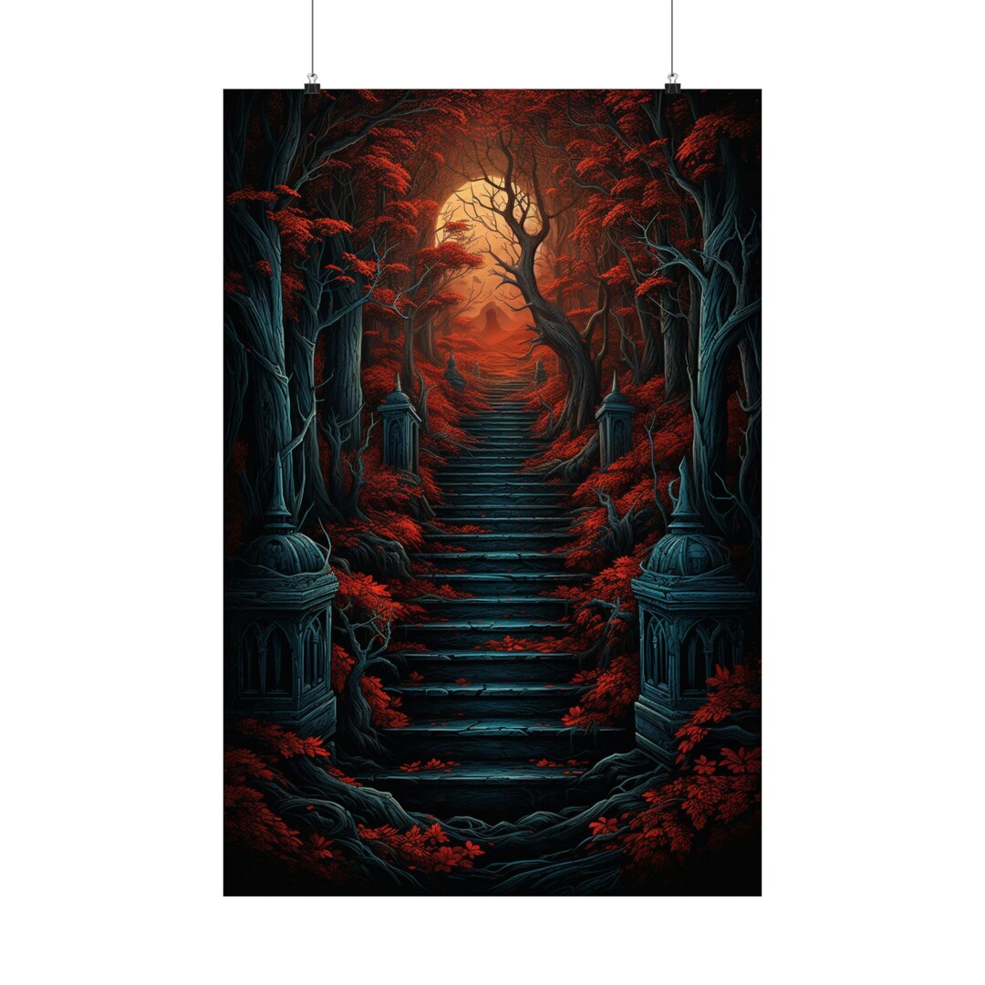 Midnight Fantasy Staircase Wall Poster, Fantasy Poster Art - Etsy
