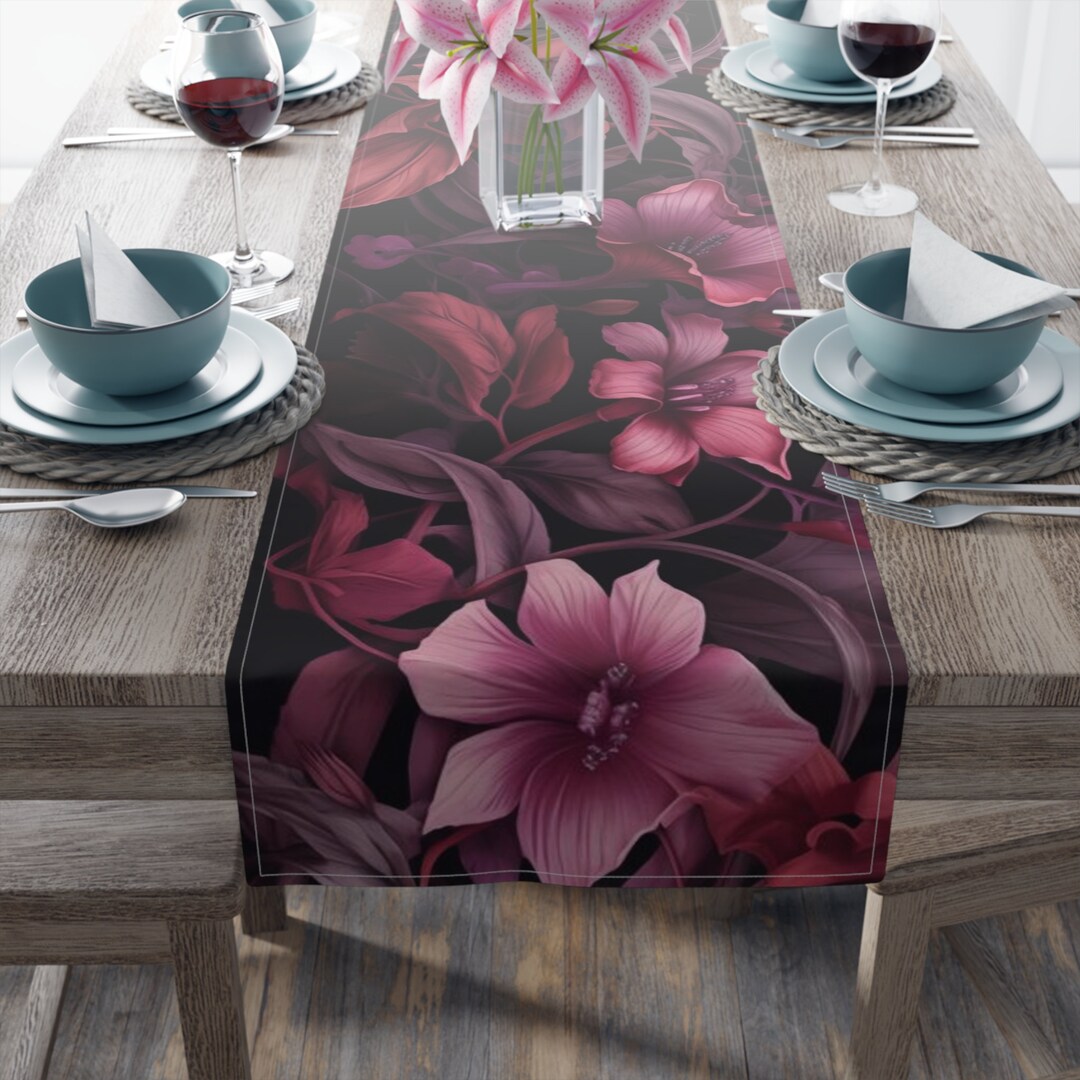 Gothic Orchids Table Runner, Dark Cottagecore Dining Decor, Long Table ...
