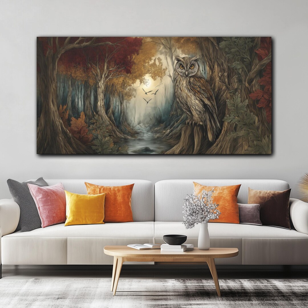 Autumn Forest Owl Canvas Wall Art Print - River Owl Large Wall Decor ...