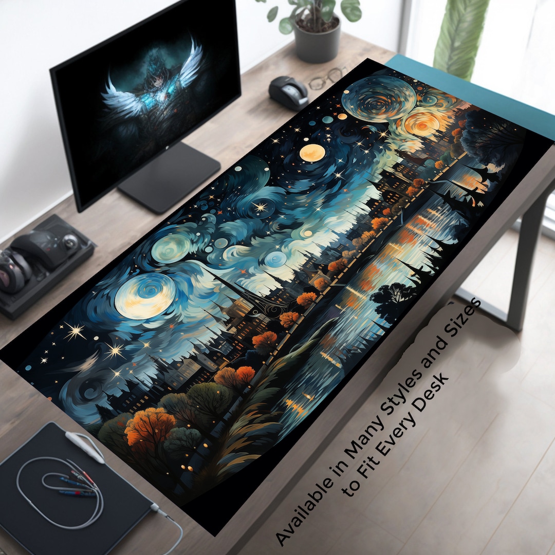 Gaming Desk Decor, Fantasy Celestial City Skyline and Riverside View ...