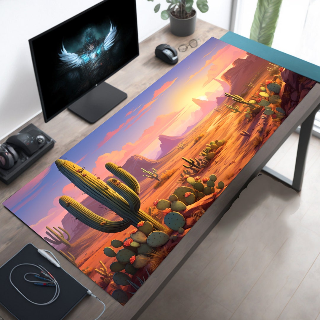 Kawaii Southwest Desert Cactus Desk Mat, Kawaii Mouse Pad, Lofi Desk ...