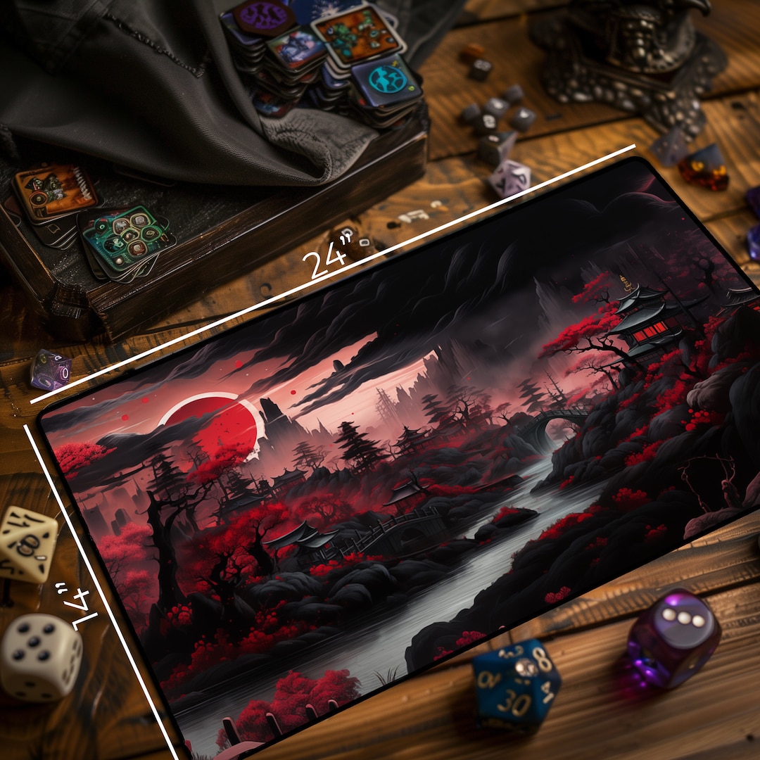 Japanese Red and Black 24x14 Custom Play Mat, Fantasy TCG Playmat, Play ...