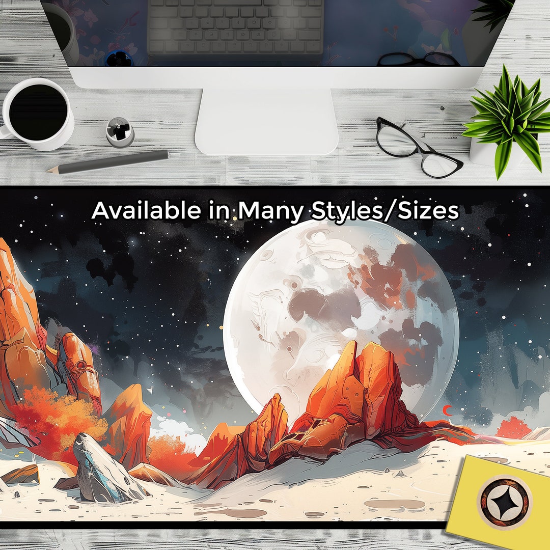 Lunar Vista Desktop Cover, Cute Space Desk Cover, Moon Art Desk Mat ...