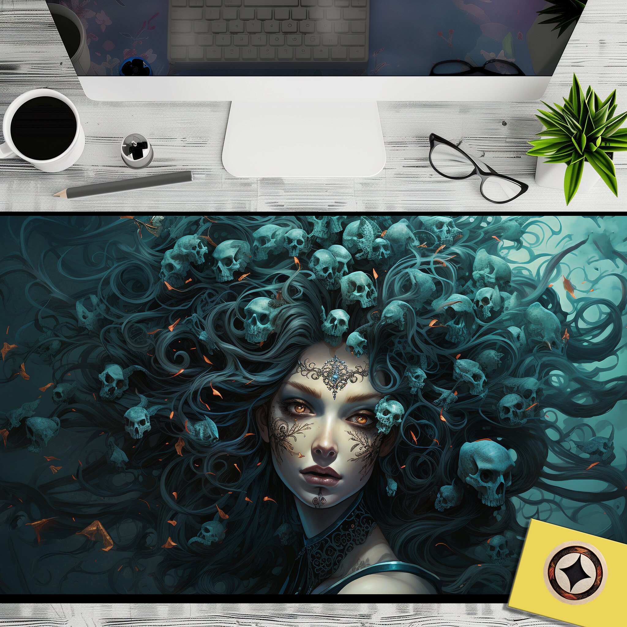 Aquatic Medusa Unique Mythological Desk Decor, Horror Desk Mat, Medusa ...