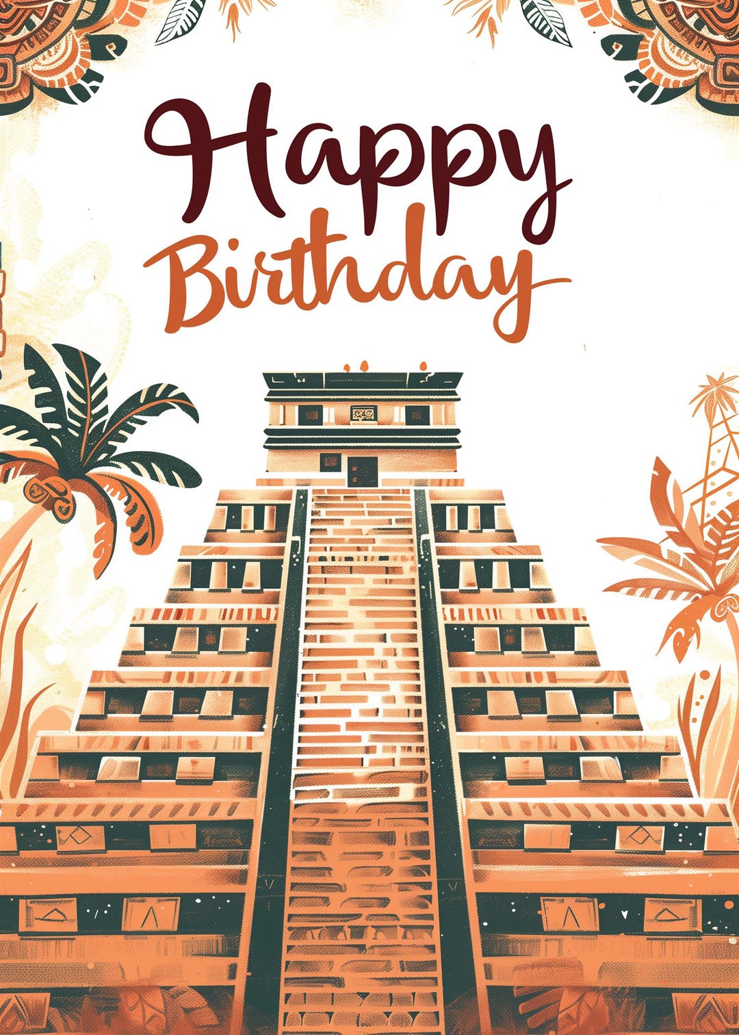 Aztec Pyramid Inspired Happy Birthday Greeting Card, Birthday Card ...