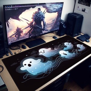 Kawaii Ghosts Desk Mat, Cute Spooky Desk Accessory, Dancing Ghosts ...