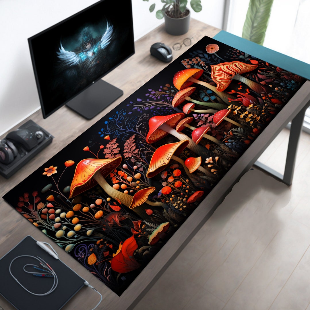 Mushroom Art, RGB Desk Mat, Gamer Desk Pad, Anime XXL Mouse Pad, Forest ...