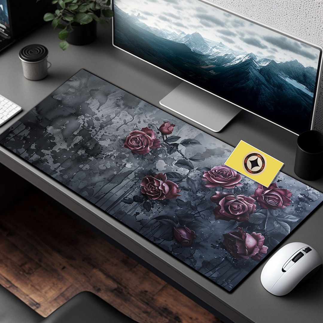 Gothic Roses Computer Gaming Playmat Artful Goth Desk Pad, Pastel Goth ...