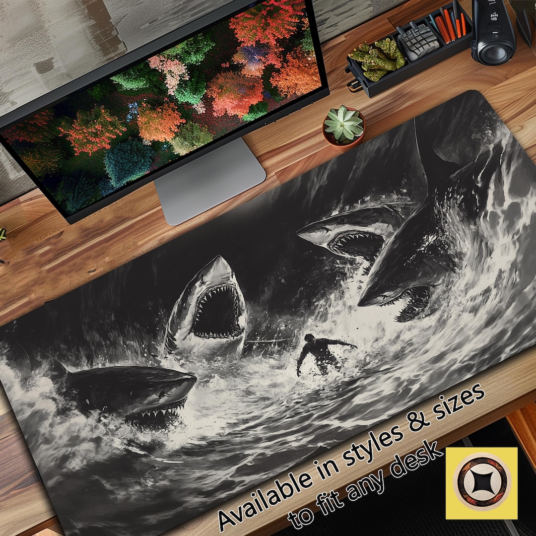 Fantasy Shark Filled Waters Gaming Playmat Desk Pad - Gamer Desk Mat ...