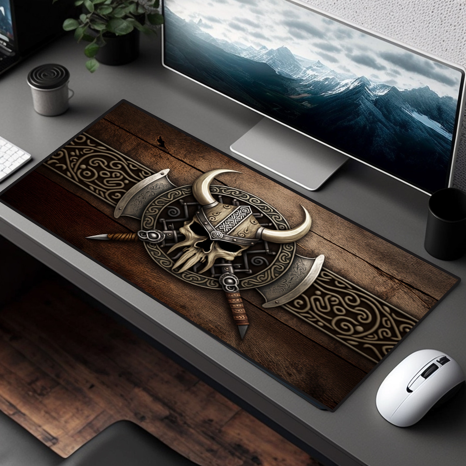 Viking Skull Deskmat Viking Deskpad Skull Desk Mat Viking Desk Pad ...
