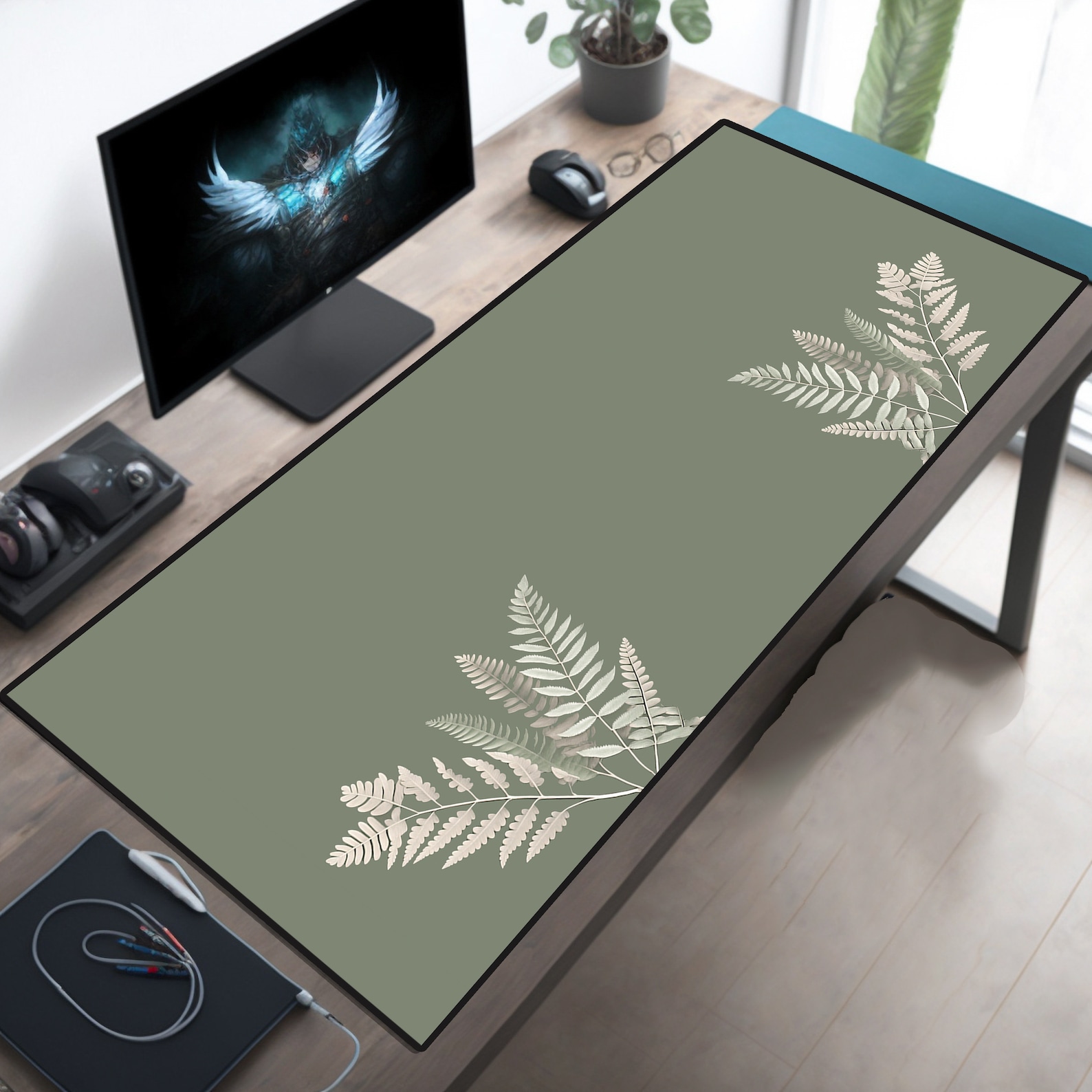Sage Green Desk Mat, Fern Leaves Mousepad, Girly Desk, Trendy Workspace ...