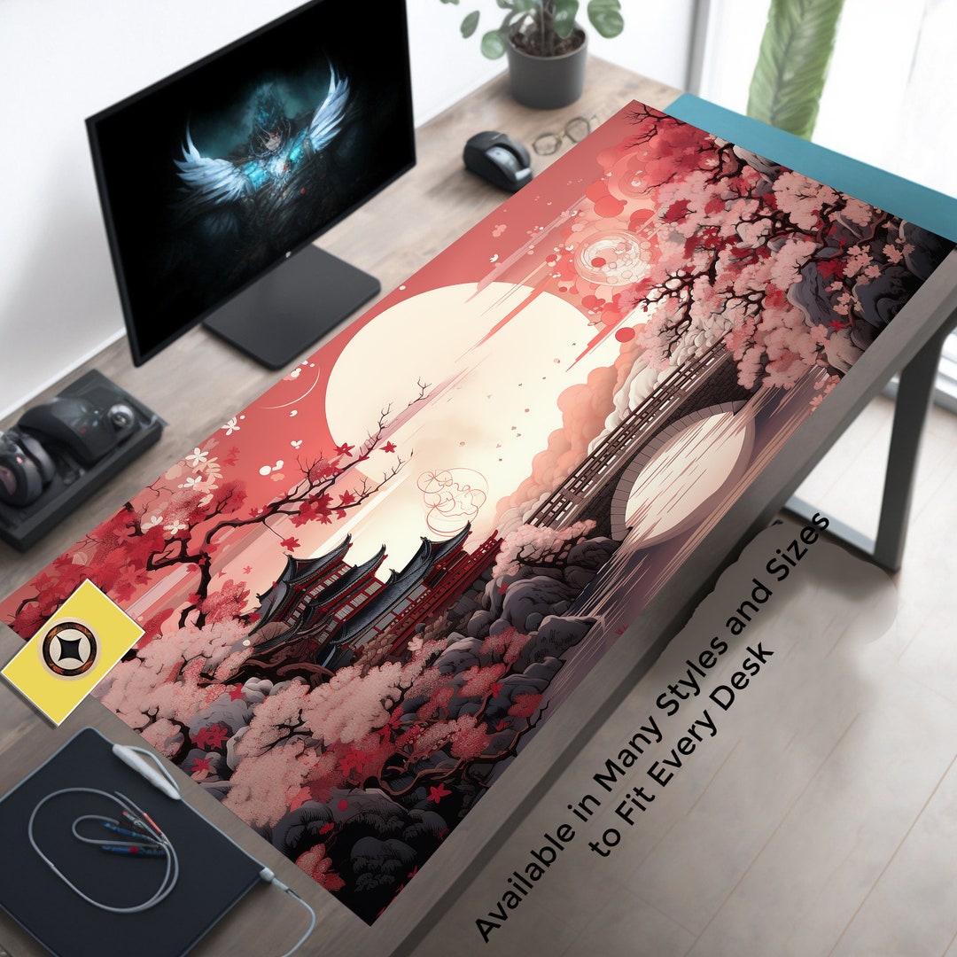 Pink Japan Full Moon Desk Mat, Japan Mouse Pad, Japanese Mousepad ...