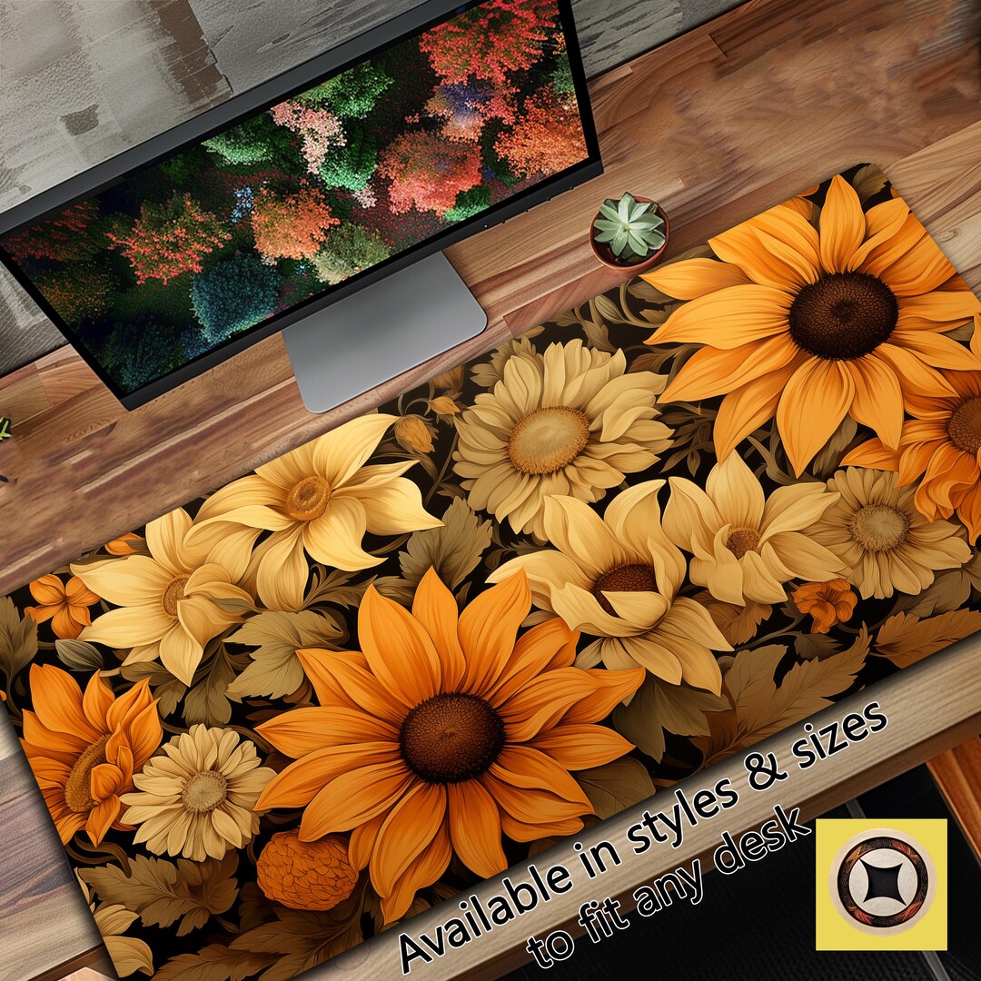Dark Earth Toned Sunflower Desk Decor - Dark Cottagecore Desk Pad ...