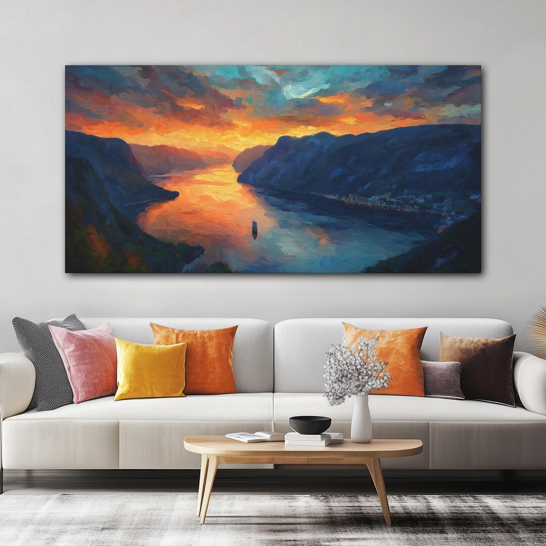 Nordic Fjord in Autumn in the Style of Oil Paintings - Large Canvas ...