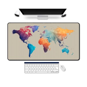 Artisan Geometric World Map Desk Mat, Colorful Map Mousepad, Stylized ...