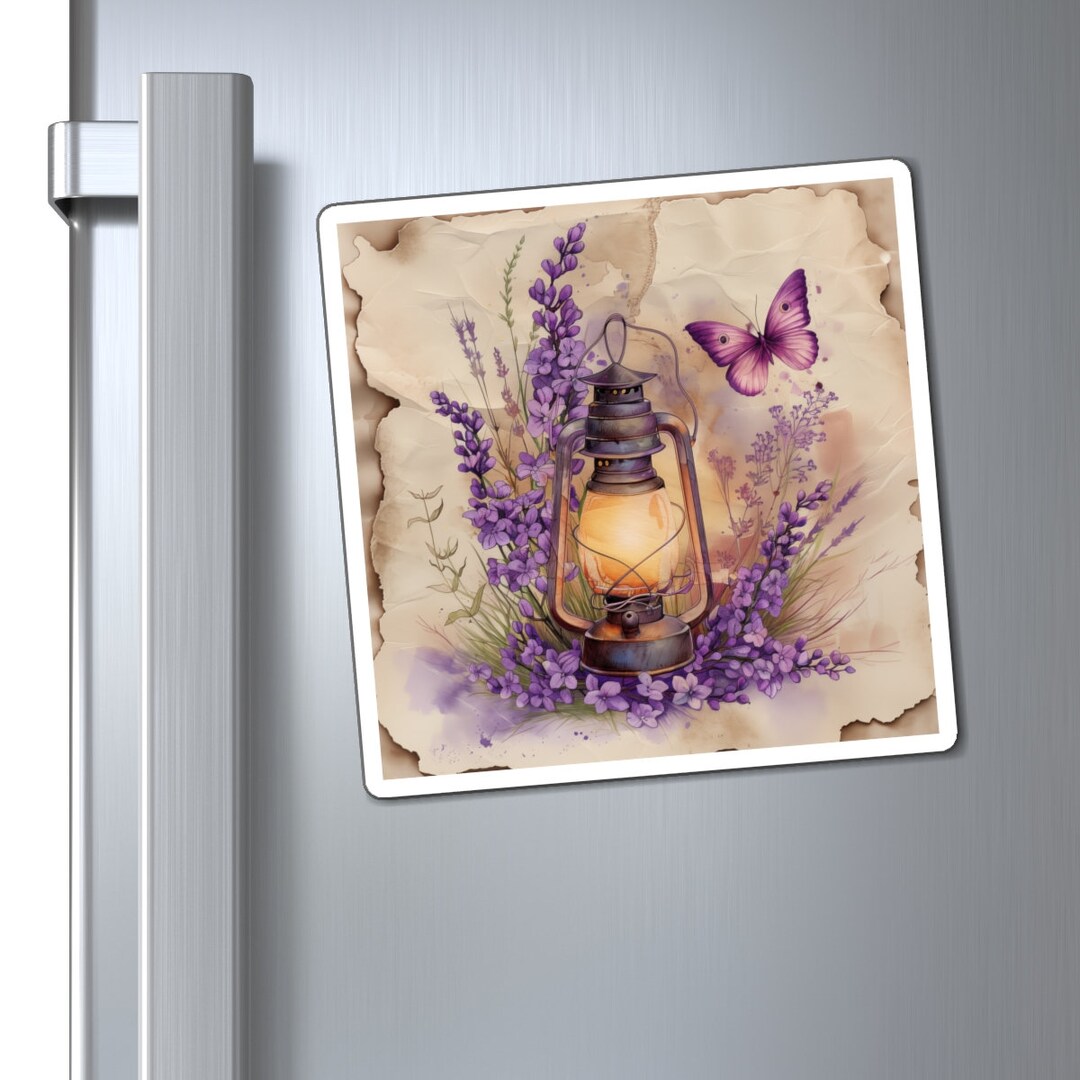 Refrigerator Magnet Featuring Purple Aesthetic Lilacs and Butterflies ...