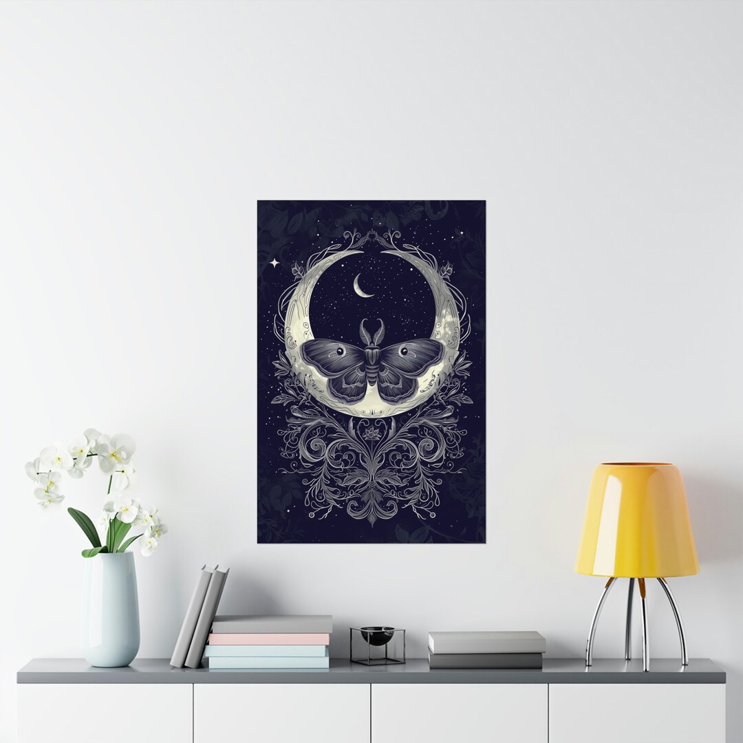 Dark Aesthetic Goth Moon and Moth Poster, Goth Room Decor, Moth Wall ...