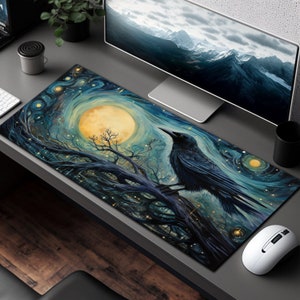 Timeless Crow Desk Mat Mousepad Xl, Goth Desk Decor, Goth Gifts, Crow ...