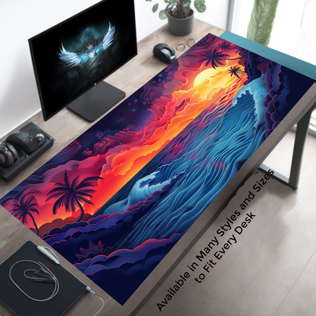 Dazzling Fantasy Hawaiian Sunset Gaming Desk Pad Mousepad XL, Beach ...