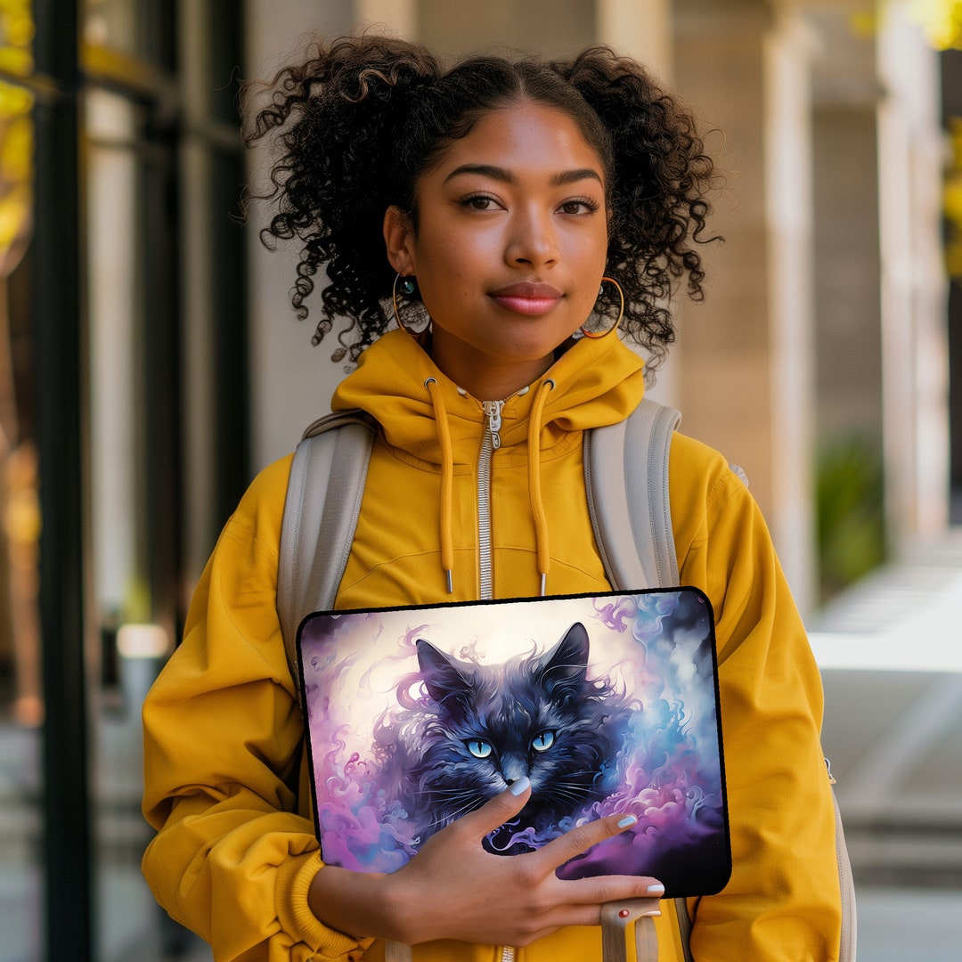 Mystic Black Cat Cute Laptop Sleeve, Cat Tablet Bag, Notebook Tote Bag ...