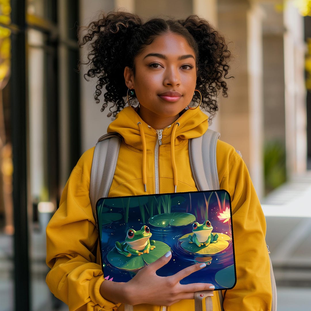 Kawaii Cute Frogs on Lilipads at Night - Cute Laptop Sleeve - Kawaii ...