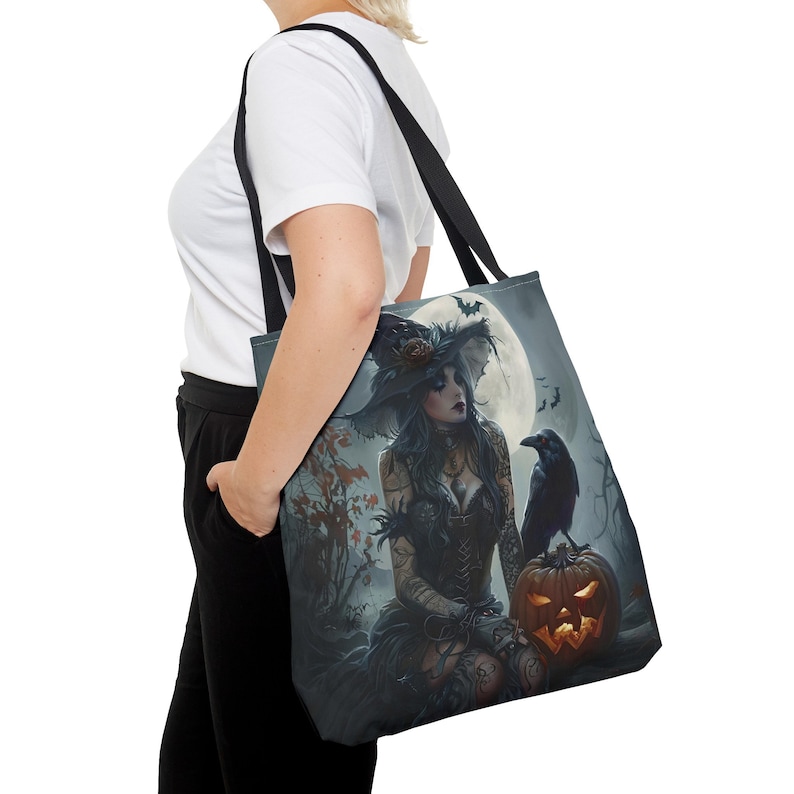 Gray Witch Spooky Tote Bag Featuring Aluring Gothic Witch With Tattooed ...