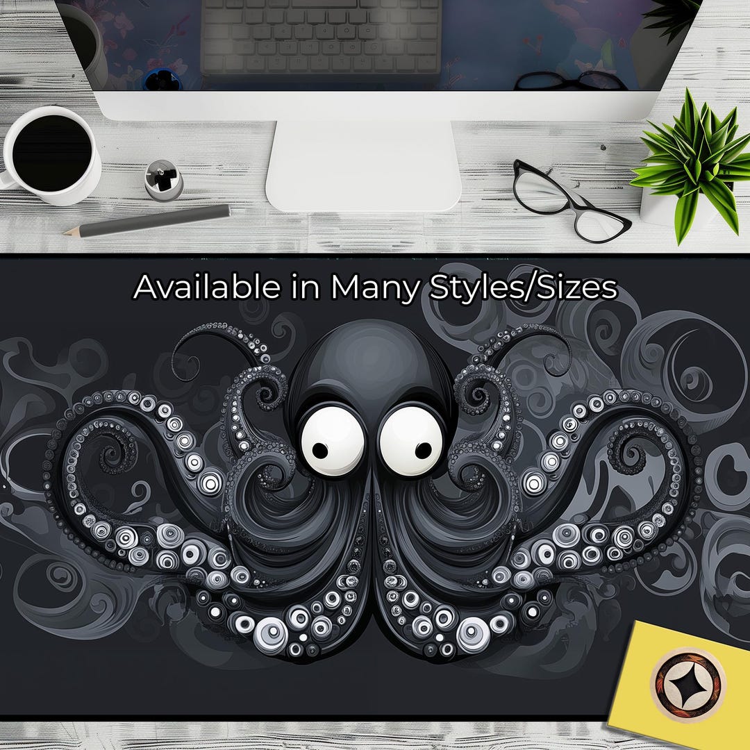 Black Octopus Playmat - Oversized Mouse Mat - Extended Desk Pad ...