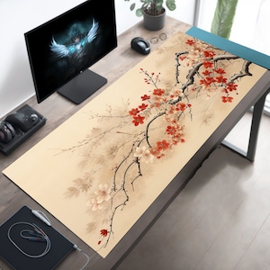 Beige Desk Mat, Japan Mouse Pad, Sakura Mousepad, Japanese Desk Pad ...