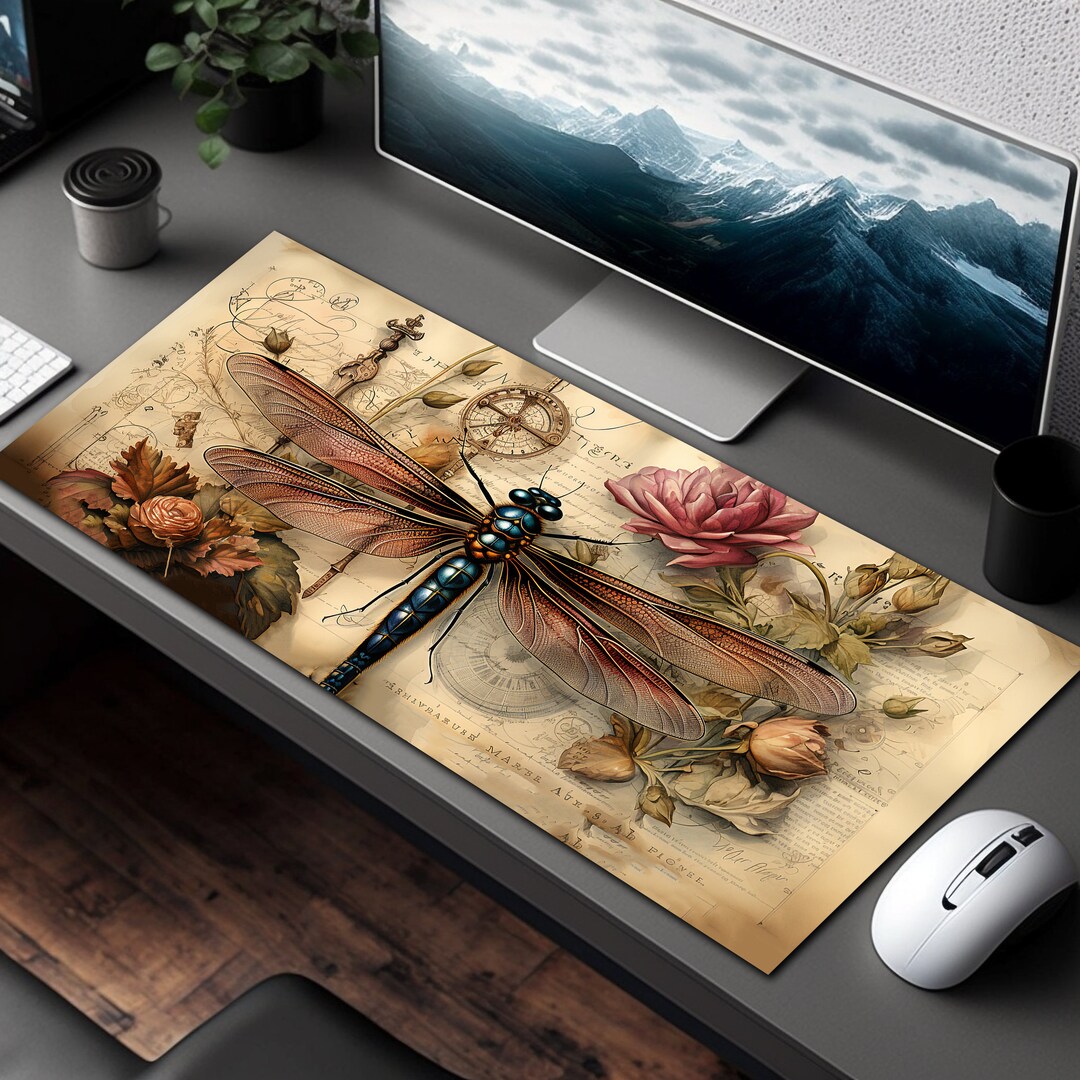 Dragonfly Desk Decor, Cute Desk Mat, Aesthetic Mousepad, Lofi Desk Mat ...