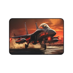 Gaming Desk Mat Featuring Military Fighter Jet Landing on an Airfield ...