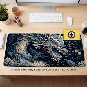 Desk Mat, Oriental Japanese Dragon Large Desk Pad, Extend Gaming Mouse ...
