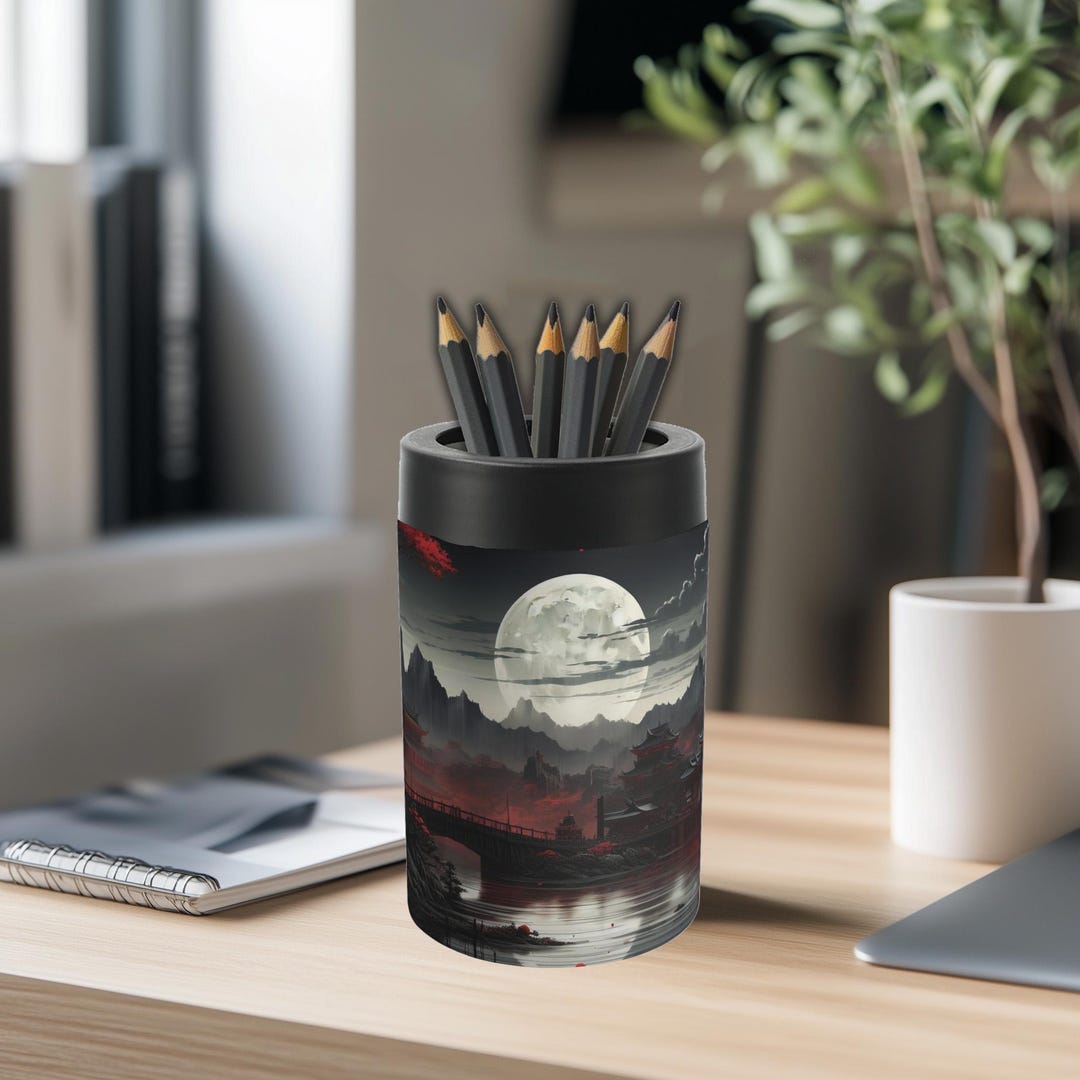 Red and Black Japanese Pencil Holder - Desk Organizer - Pen Holder ...