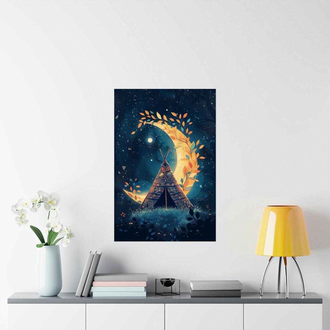 Tipi Moon Poster, Tipi Art Print, Teepee Print, Native American Art ...