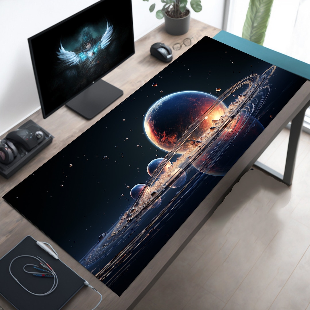 Cosmic Rings and Moons Desk Mat, Extended Fantasy Space Mousepad XL ...