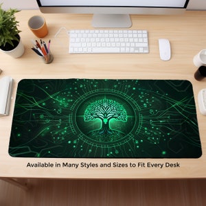 Neon Green Tree of Life Circuitry Desk Mat Mousepad, Gaming Table Decor ...