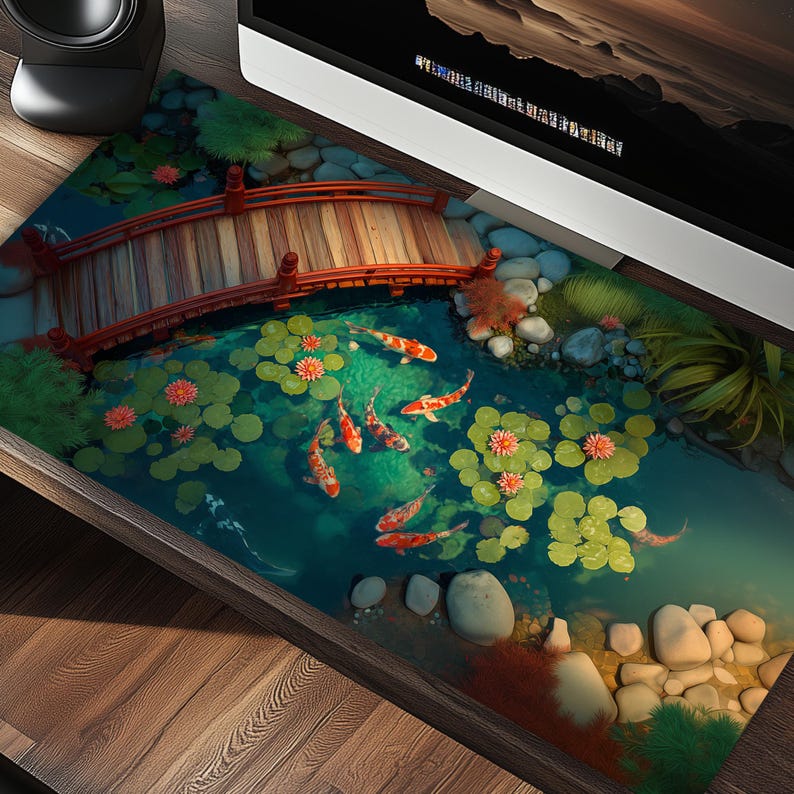 Japanese Bridge and Koi Fish Pond Oversized Japan Desk Decor - Gaming ...