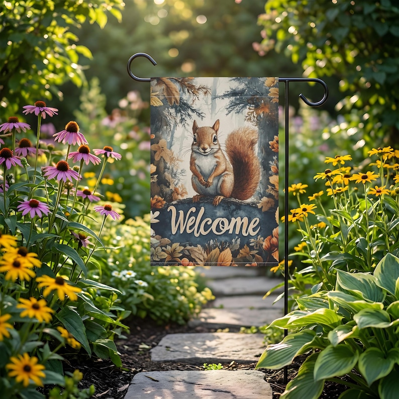 Cute Patio Banner - Cottagecore Squirrel Welcome Banner - Garden Banner ...