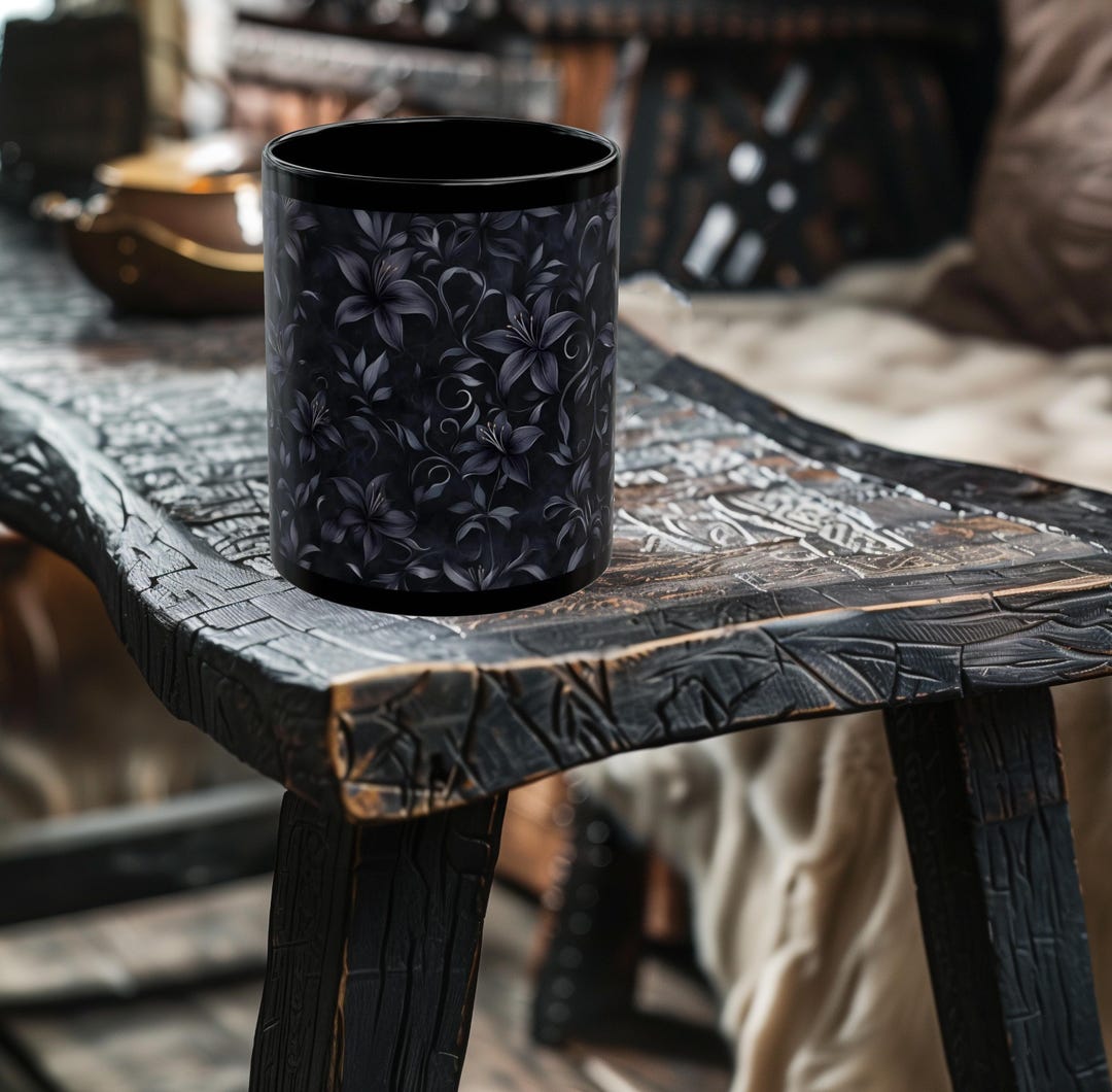 Cute Gothic Black Lilies Mug - Goth Mug - Goth Coffee Cup - Goth Cup ...
